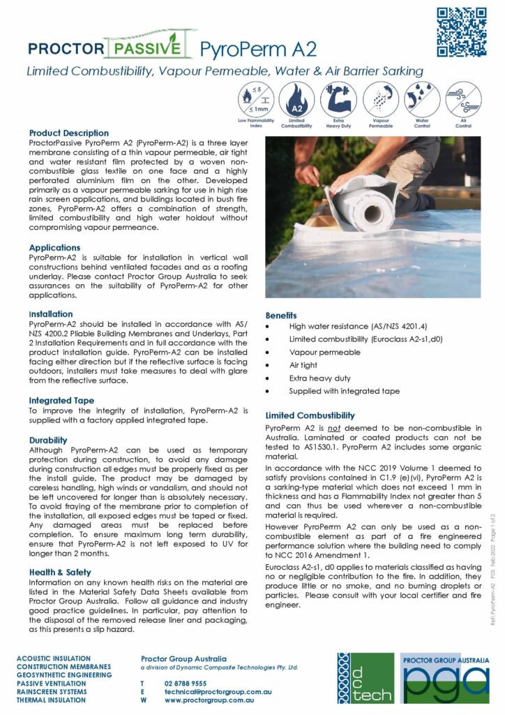 Limited Combustibility, Vapour Permeable, Water & Air Barrier Sarking